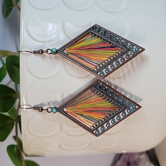 Jewelry | Rustic Copper Scrolled String Art Drop Earrings | Poshmark